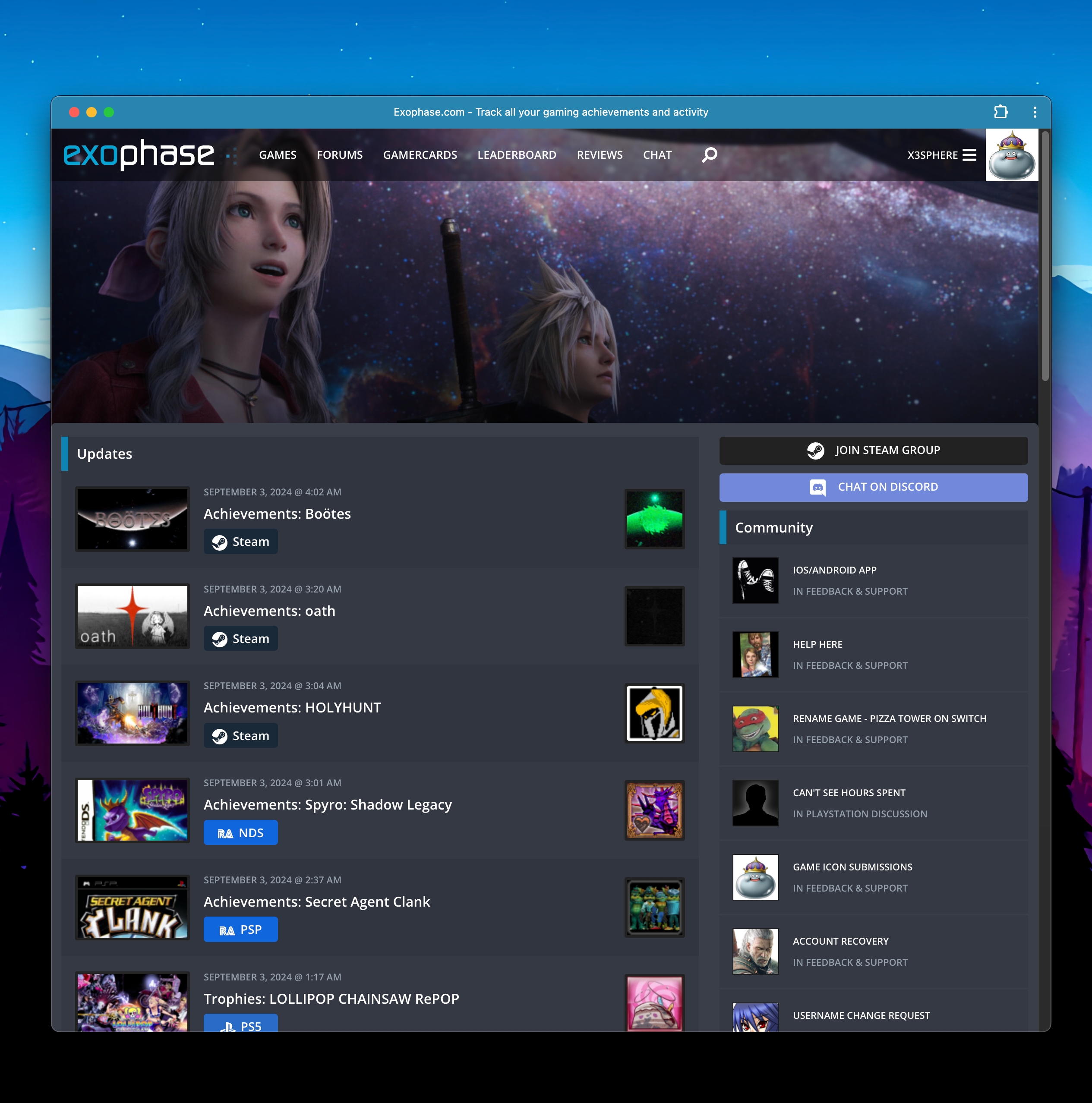 Desktop and Mobile App - PWA - Exophase.com
